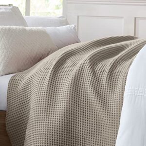 100% Cotton Waffle Weave Bed Blanket | Soft, Breathable, and Lightweight Blanket for All-Season | Perfect for Layering | Brielle Collection (King, Linen)