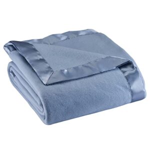 oakridge satin fleece blanket, full/queen, twin or king size – 100% polyester lightweight fabric and cozy satin binding edges in tightly folding travel blanket, blue