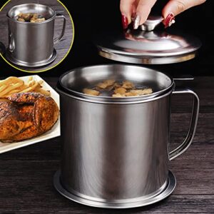 Bacon Grease Container 43.96oz (1.3L) Stainless Steel Food Oil Container with Strainer Can Kitchen Filter Pot Storge Frying Oil Cooking Grease