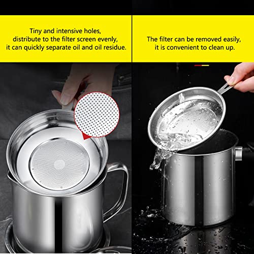 Bacon Grease Container 43.96oz (1.3L) Stainless Steel Food Oil Container with Strainer Can Kitchen Filter Pot Storge Frying Oil Cooking Grease