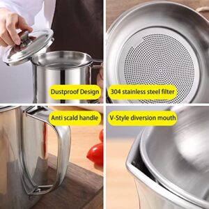 Bacon Grease Container 43.96oz (1.3L) Stainless Steel Food Oil Container with Strainer Can Kitchen Filter Pot Storge Frying Oil Cooking Grease