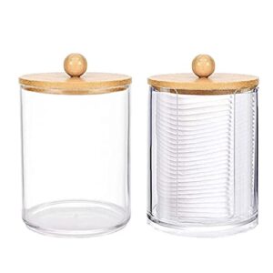 2 pack qtip holder dispenser with bamboo lids, acrylic round clear container for makeup remover makeup cotton storage, organizers and storage for bedroom bathroom decor