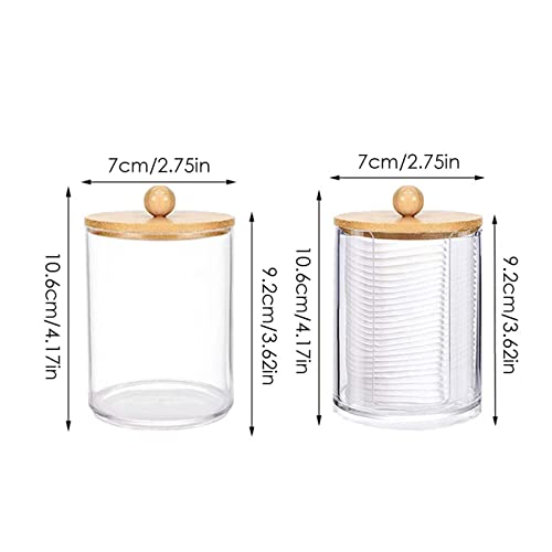 2 Pack Qtip Holder Dispenser with Bamboo Lids, Acrylic Round Clear Container for Makeup Remover Makeup Cotton Storage, Organizers and Storage for Bedroom Bathroom Decor