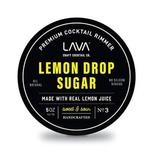 lava premium lemon drop sugar cocktail rimmer, all natural rimmer sugar, sweet & sour, real lemons, pure cane sugar, no silicon dioxide, with easy screw-on lid - 5oz