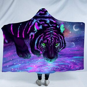 irisbell hooded blanket tiger theme oversized sherpa fleece throw wearable blankets hoodie cloak (17, adult(80'' x 60''))