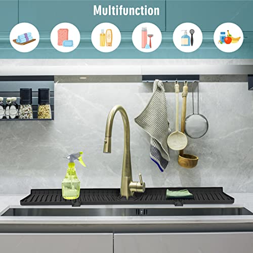 Kitchen Sink Splash Guard, 30"x 5.2" Sink Splash Guard Mat, Longer Silicone Faucet Handle Drip Catcher Tray for Kitchen, Bathroom, Farmhouse (Black)