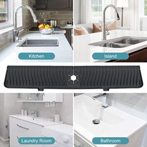 Kitchen Sink Splash Guard, 30"x 5.2" Sink Splash Guard Mat, Longer Silicone Faucet Handle Drip Catcher Tray for Kitchen, Bathroom, Farmhouse (Black)