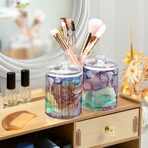 Kigai Blue Purple Marble Texture Qtip Holder Dispenser with Lids 2PCS -Bathroom Storage Organizer Set, Clear Apothecary Jars Food Storage Containers, for Tea, Coffee, Cotton Ball, Floss