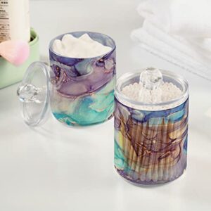 Kigai Blue Purple Marble Texture Qtip Holder Dispenser with Lids 2PCS -Bathroom Storage Organizer Set, Clear Apothecary Jars Food Storage Containers, for Tea, Coffee, Cotton Ball, Floss