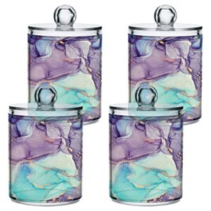 Kigai Blue Purple Marble Texture Qtip Holder Dispenser with Lids 2PCS -Bathroom Storage Organizer Set, Clear Apothecary Jars Food Storage Containers, for Tea, Coffee, Cotton Ball, Floss