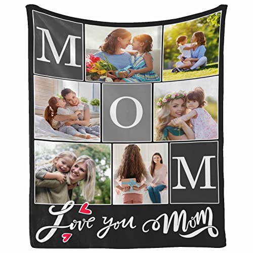 MyPupSocks Personalized Mom Gifts for Mothers Day Best Grandma Letter Blanket for Mom Mother's Day Blanket with Photos