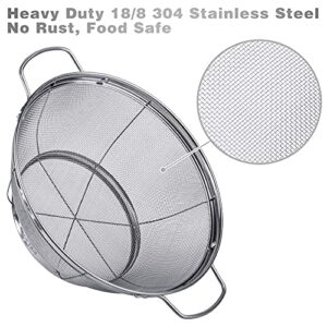 3 Pack 18/8 Stainless Steel Colander Sieves(5-Quart, 4-Quart and 3-Quart), Mesh Strainer Net Baskets with Handles & Resting Base for Strain, Drain, Rinse or Steam