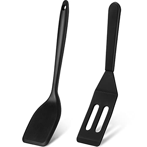 2 Pieces Mini Brownie Silicone Brownie Serving Spatula Flexible Nonstick Serve Turner Heat-Resistant Cookie Slotted Spatula for Flip Eggs in Small Frying Pan Cookie Batter Lemon Squares Baked(Black)