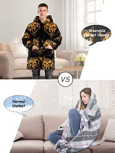 Lushforest Wearable Blanket oversized Hoodie, Super Warm and Cozy Sherpa Fleece Hooded body Sweatshirt Blanket, Thick Flannel Blanket with Elastic Sleeves and Giant Pocket for Women Adults Men Teens