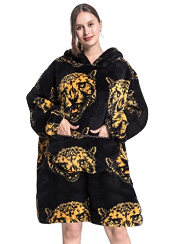 Lushforest Wearable Blanket oversized Hoodie, Super Warm and Cozy Sherpa Fleece Hooded body Sweatshirt Blanket, Thick Flannel Blanket with Elastic Sleeves and Giant Pocket for Women Adults Men Teens