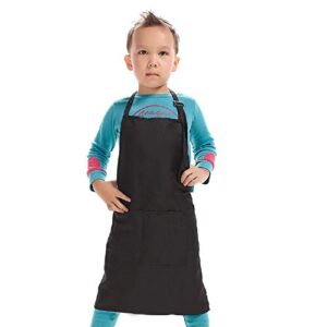 H.BETTER Kid Apron Adjustable Strap with 2 Pockets Painting Cooking Craft Backing Unisex Age 8-12(Black)