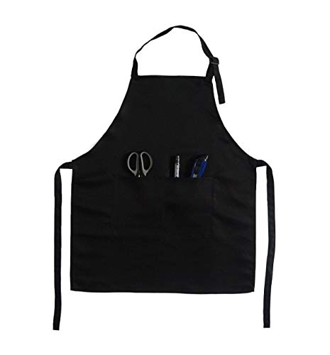 H.BETTER Kid Apron Adjustable Strap with 2 Pockets Painting Cooking Craft Backing Unisex Age 8-12(Black)