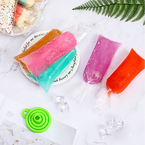 400 Pieces Ice Pop Bags Ice Lolly Bags Disposable Ice Cream Mold Bags Plastic Ice Candy Bags with Silicone Funnel for Making Ice Cream Yogurt Candy Freeze 3 x 10 Inch (400 Pieces,3 x 10 Inch)