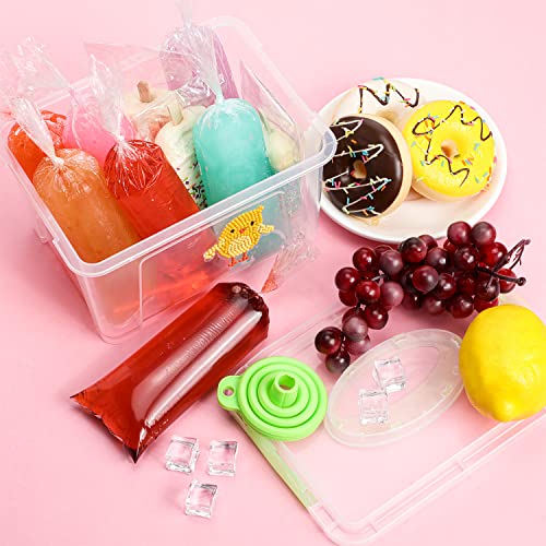 400 Pieces Ice Pop Bags Ice Lolly Bags Disposable Ice Cream Mold Bags Plastic Ice Candy Bags with Silicone Funnel for Making Ice Cream Yogurt Candy Freeze 3 x 10 Inch (400 Pieces,3 x 10 Inch)