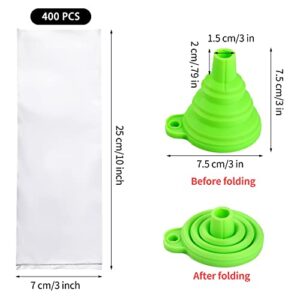 400 Pieces Ice Pop Bags Ice Lolly Bags Disposable Ice Cream Mold Bags Plastic Ice Candy Bags with Silicone Funnel for Making Ice Cream Yogurt Candy Freeze 3 x 10 Inch (400 Pieces,3 x 10 Inch)