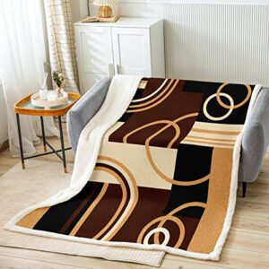 erosebridal modern geometric throw blanket brown black stripes fleece blanket for kids adult retro circle swirls sherpa blanket bedroom decor abstract texture color art bed blanket queen 90"x90"