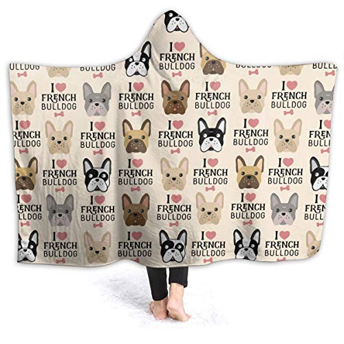 I Love French Bulldog Hoodie Blanket Wearable Throw Blankets for Couch Blanket Hooded for Baby Kids Men Women