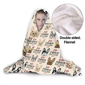 I Love French Bulldog Hoodie Blanket Wearable Throw Blankets for Couch Blanket Hooded for Baby Kids Men Women