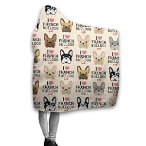 I Love French Bulldog Hoodie Blanket Wearable Throw Blankets for Couch Blanket Hooded for Baby Kids Men Women