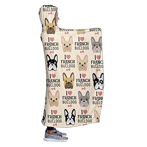 I Love French Bulldog Hoodie Blanket Wearable Throw Blankets for Couch Blanket Hooded for Baby Kids Men Women