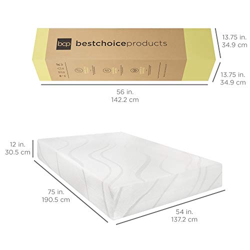 Best Choice Products 12in Full Size 2-Layer Medium-Firm Mattress w/Moisture Wicking, Odor Reducing Bamboo Charcoal Gel & Green Tea Infused Memory Foam - CertiPUR-US Certified