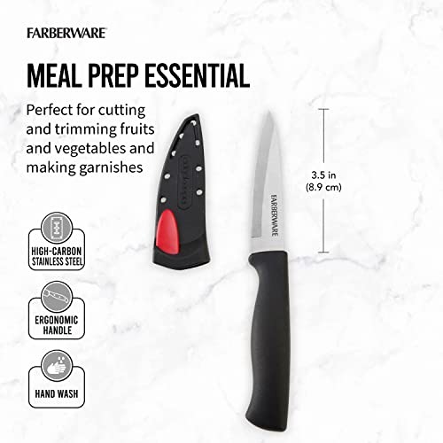 Farberware Edgekeeper 3.5-Inch Paring Knife with Self-Sharpening Blade Cover, High Carbon-Stainless Steel Kitchen Knife with Ergonomic Handle, Razor-Sharp Knife, Black