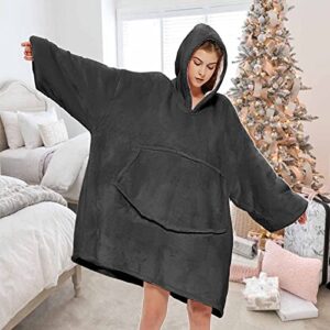 blanket sweatshirt, oversized soft sherpa plush wearable hoodie blankets for adults women men, grey