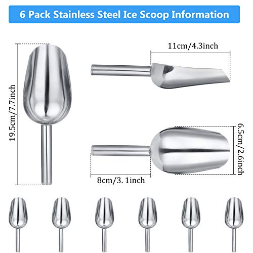 6 Pack 6 Ounce Stainless Steel Ice Scoop Small Metal Candy Scoop Mini Ice Cube Scoop Little Sugar Scoop Cream Scoop for Home Kitchen Food Jars Coffee Beans Bar Buffet