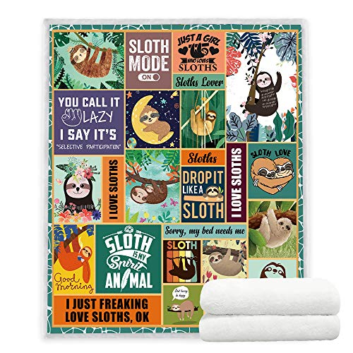 YunTu Sloth Throw Blankets Sloth Gifts for Women and Girls Sloth Lovers Super Soft Warm Sherpa Sloth Blankets for Kids and Adults