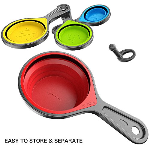 Kaptron Tools Spoons and Collapsible Measuring Cups Set 8 Pieces, Multiple Sizes, Multicolor