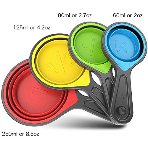 Kaptron Tools Spoons and Collapsible Measuring Cups Set 8 Pieces, Multiple Sizes, Multicolor