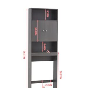 Over The Toilet Storage, 3 Tier Over Toilet Bathroom Organizer with 2 Open Shelves and 1 Cabinet, Above Toilet Storage Cabinet with 2 Doors, Bathroom Space Saver for Restroom (Gray, 24.8"x7.8"x76.8")