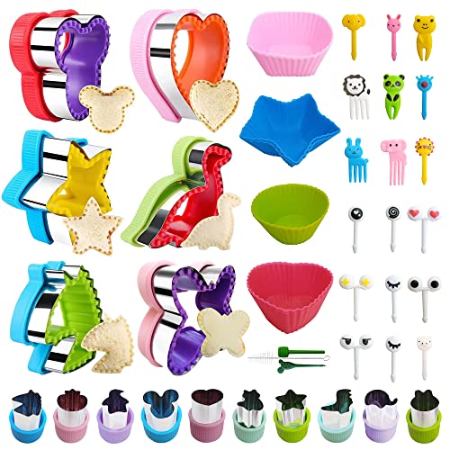 Sandwich Cutter and Sealer Set for Kids 41Pcs, Decruster Sandwich Maker Holiday Heart Cookie Cutters Fruit Vegetable Cutter Bento Lunch Box with Dinosaur Mikey Butterfly Shapes for Boys Girls