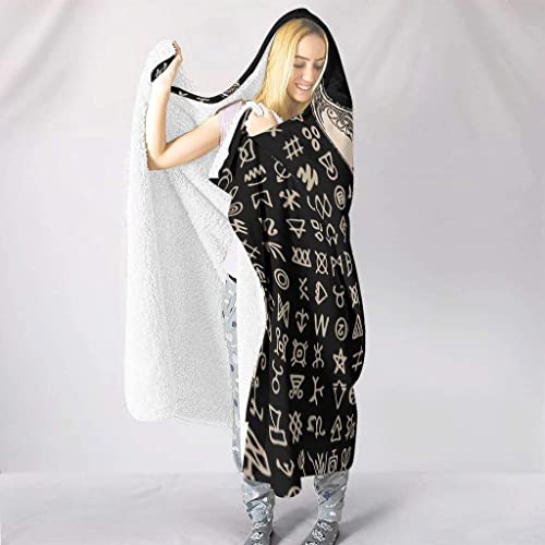 Festhad Norse Viking Fenrir Wolf Valknut Dragon Knot Totem Print Hooded Blankets Cozy Cuddly Warm Winter Fleece Hood Poncho Cloak Cape for Women Men Child Snuggling Sofa Bedding White 60x80 inch