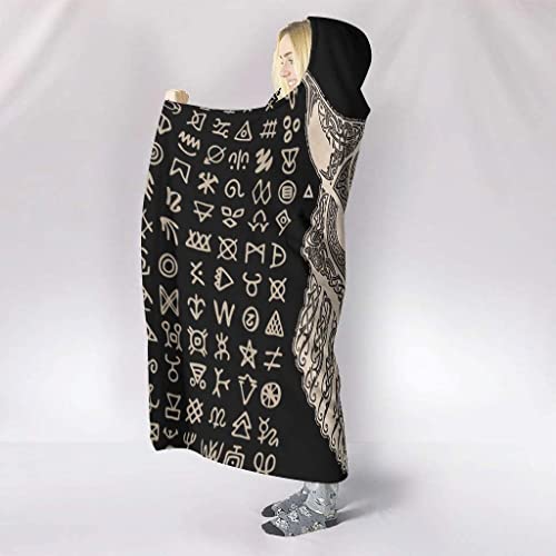 Festhad Norse Viking Fenrir Wolf Valknut Dragon Knot Totem Print Hooded Blankets Cozy Cuddly Warm Winter Fleece Hood Poncho Cloak Cape for Women Men Child Snuggling Sofa Bedding White 60x80 inch