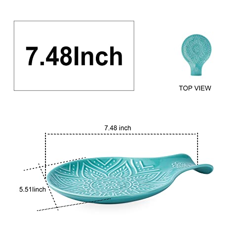 MIKIGEY Ceramic Spoon Rest, 7.48 Inches Spoon Holder for Kitchen Counter, Kitchen Accessories, Dishwasher Safe, Turquoise