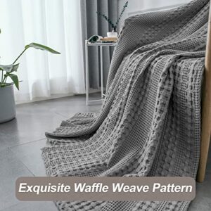 PHF 100% Cotton Waffle Weave Blanket Queen Size - Washed Soft Lightweight Blanket for All Season - Breathable and Skin-Friendly Blanket for Couch Bed Sofa 90"x90" - Charcoal/Dark Grey