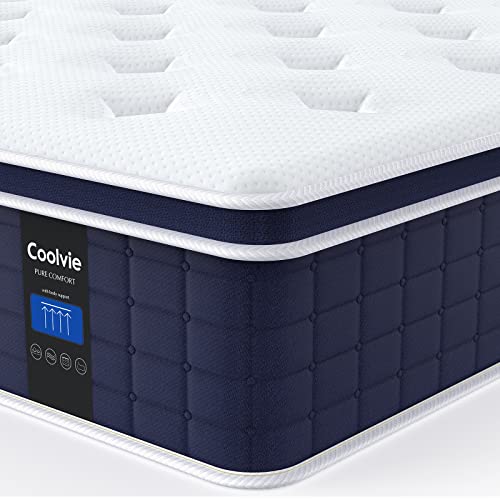 Coolvie 12 Inch Queen Mattress, Hybrid Queen Mattress in a Box, Pocket Springs with Soft Knitted Fabric Cover for a Cool Sleep & Pressure Relief, Medium Firm Feel with Motion Isolation