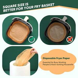 Air Fryer Disposable Paper Liner, 100Pcs 8 Inch Square Air Fryer Paper Fits 5-8 Qt Basket, Bleach Free Food Grade Parchment Paper Liners for Air Fryer and Baking Cooking, Oil-proof, Non-Stick