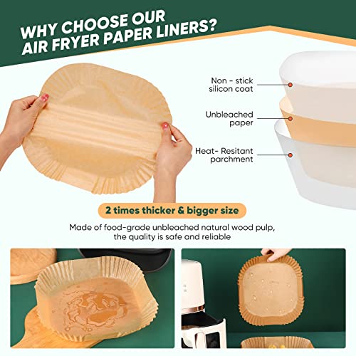 Air Fryer Disposable Paper Liner, 100Pcs 8 Inch Square Air Fryer Paper Fits 5-8 Qt Basket, Bleach Free Food Grade Parchment Paper Liners for Air Fryer and Baking Cooking, Oil-proof, Non-Stick