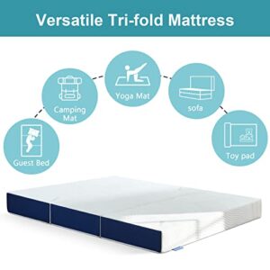 IYEE NATURE Folding Mattress, 6 inch Tri-Fold Memory Foam Mattress Toppe, Foldable Mattress Topperr with Bamboo Cover for Camping, Guest - Queen Size, 78" x 58" x 6"