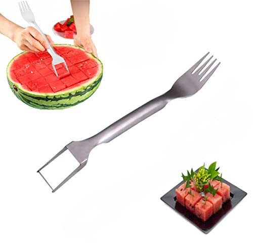 2-In-1 Watermelon Fork Slicer,2023New Watermelon Slicer Cutter Summer,Dual Head Stainless Steel Fruit Fork cubeds Knife,Family,Party,Camping(1PCS)