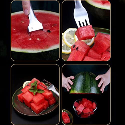 2-In-1 Watermelon Fork Slicer,2023New Watermelon Slicer Cutter Summer,Dual Head Stainless Steel Fruit Fork cubeds Knife,Family,Party,Camping(1PCS)