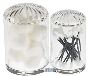 home-x clear acrylic cotton ball and swab holder set, 2 attached jars with seashell lids for bathroom storage, 6" l x 3 ¼ " w x 4 ¾ " h, clear