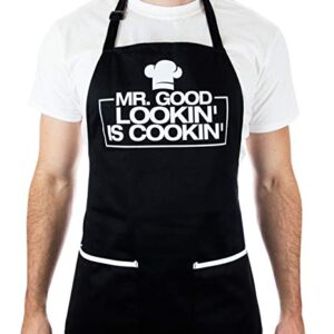 Funny Apron for Men - Mr. Good Looking is Cooking - BBQ Grill Apron for a Husband, Dad, Boyfriend or any Friend that Cooks Like a Master Chef by Aller Home and Kitchen (Mr. Good Looking is Cooking)